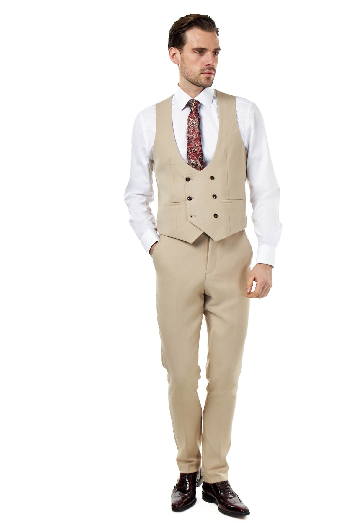 Men s Cream Double Breasted Suit Waistcoat Stone Honeycomb Weave XPOSED Men s Cream Double Breasted Suit Waistcoat Stone Honeycomb Weave XPOSED