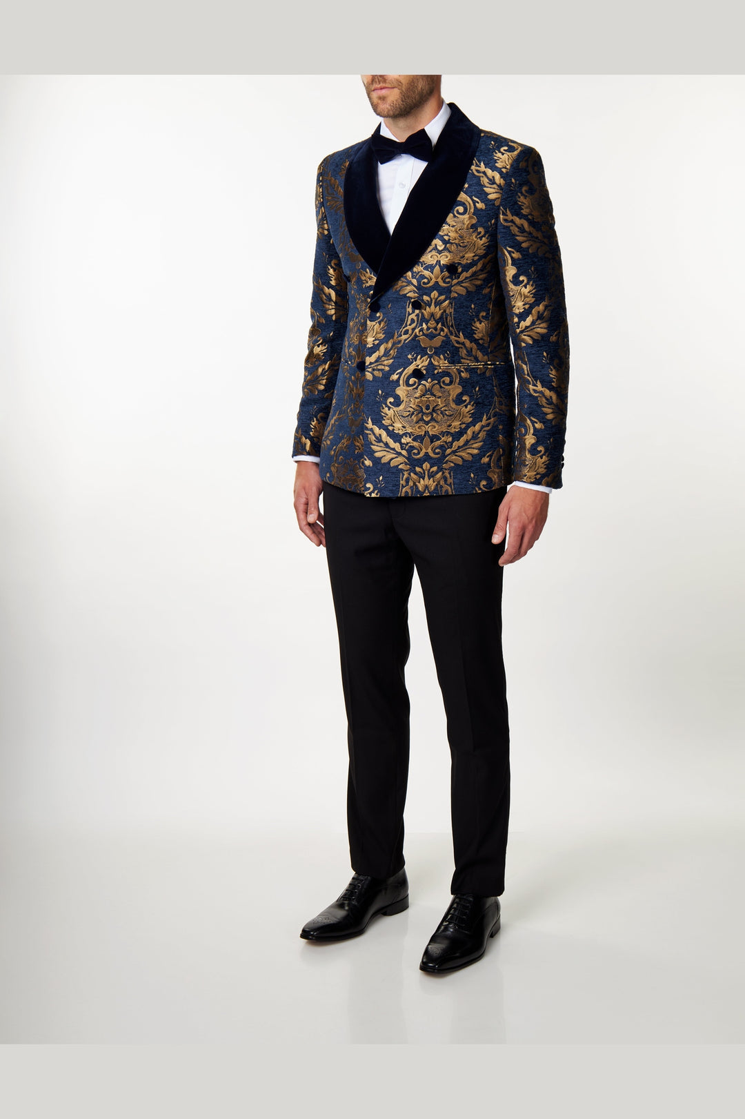 GLEN - Gold Brocade on Navy Jacquard Double Breasted Jacket Mens – XPOSED