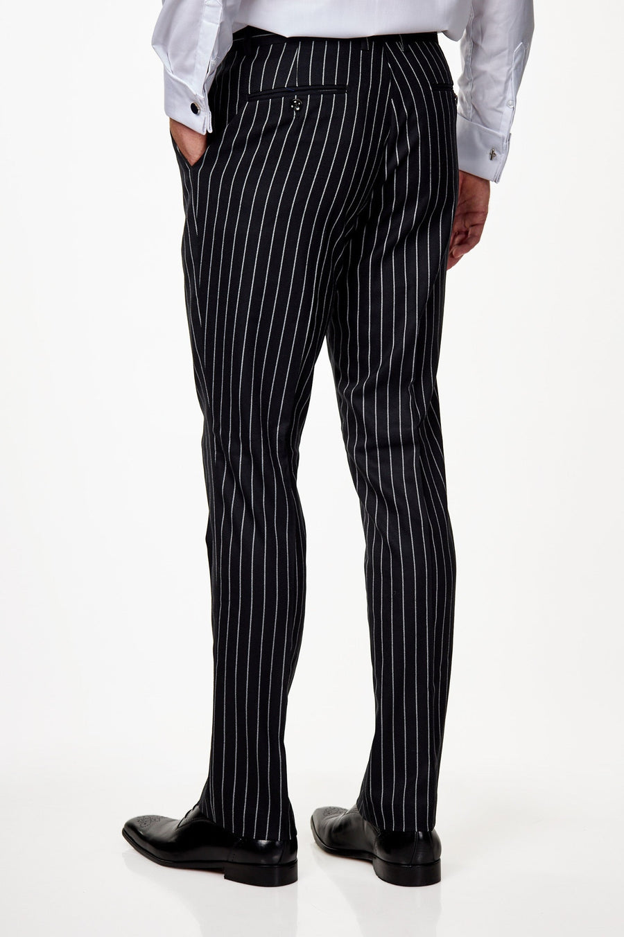 ALFRED - Men's Black Chalk Stripe Double Breasted Suit XPOSED
