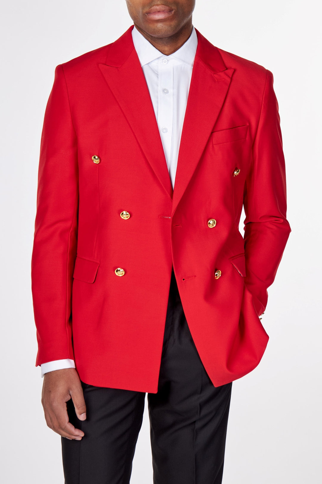 RED DOUBLE BREASTED GOLD BUTTON JACKET WEDDING DINNER PARTY BLAZER – XPOSED