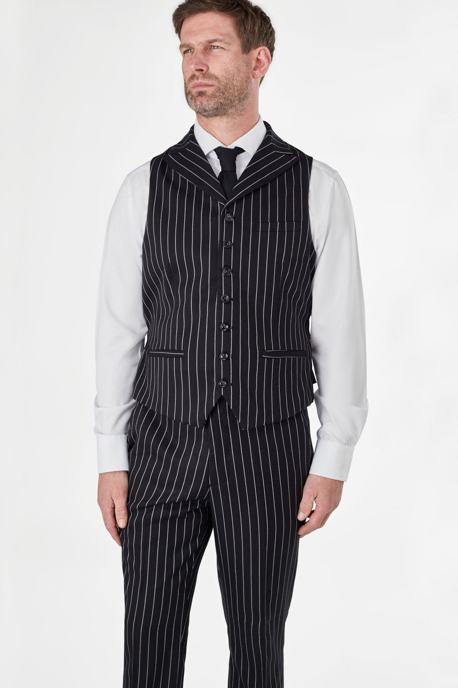 ALFRED - Black Chalk Stripe Double Breasted Suit XPOSED