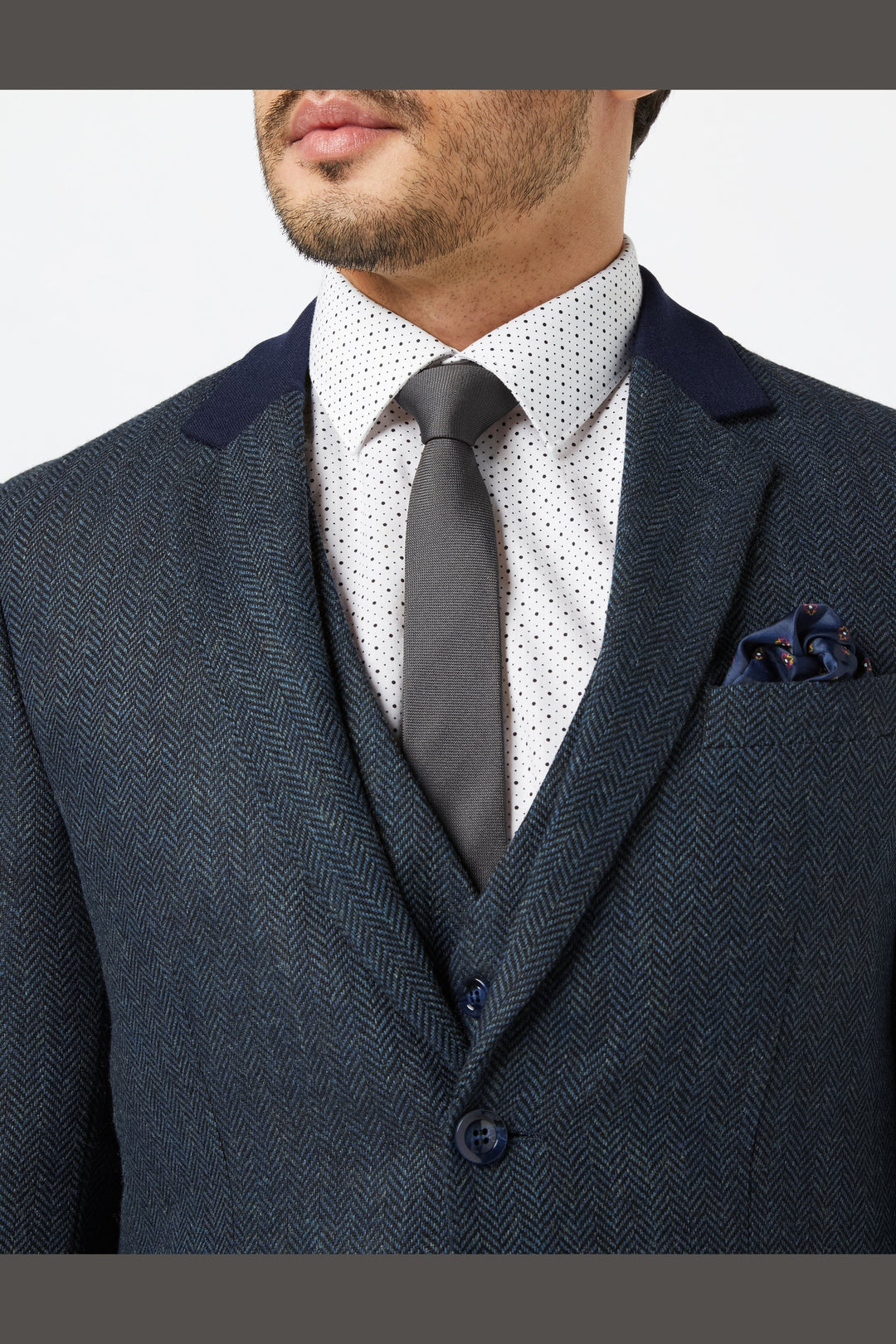 NAVY HERRINGBONE TWEED JACKET – XPOSED
