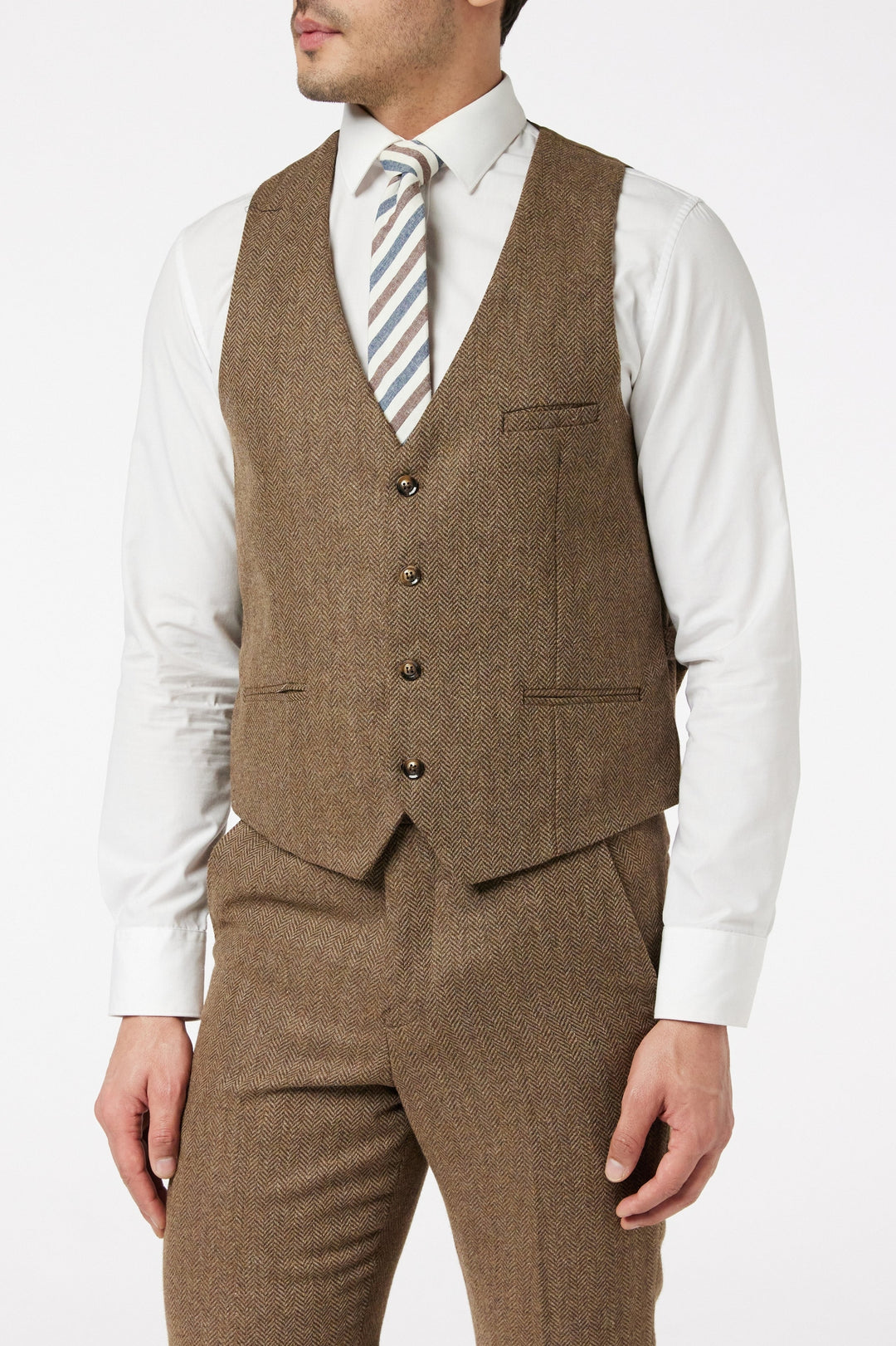 HERRINGBONE TWEED TAN BROWN JACKET – XPOSED