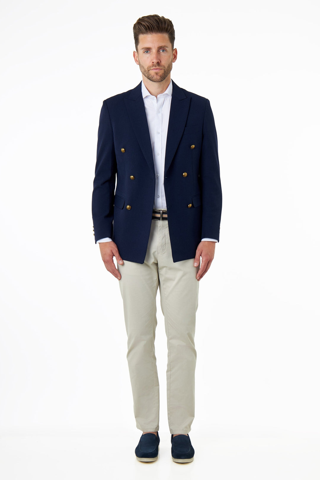 Men’s Navy Prince of Wales Check Tailored Double Breasted Jacket – XPOSED