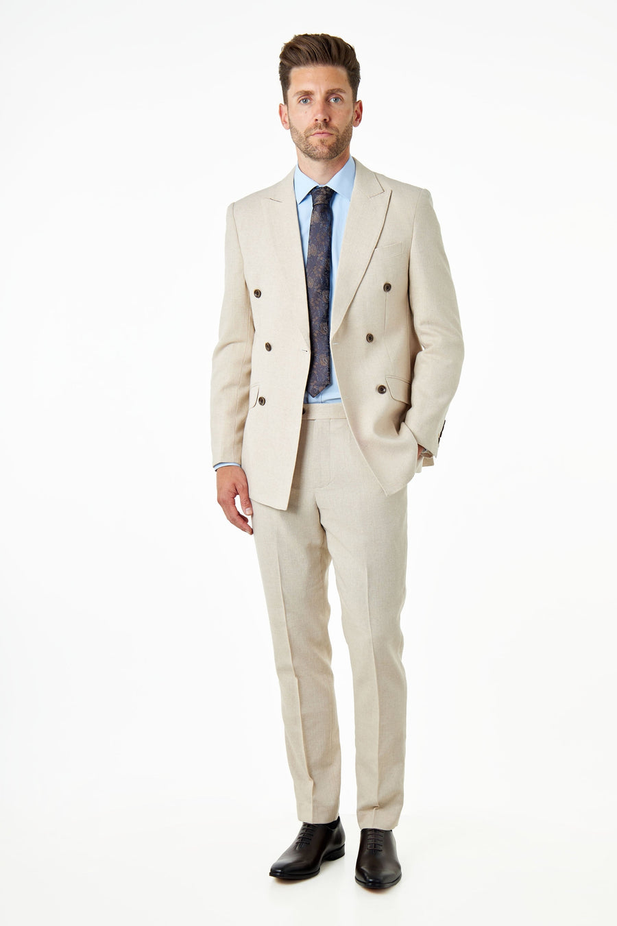 Men’s Ivory Tweed Double Breasted Jacket Herringbone Tailored – XPOSED