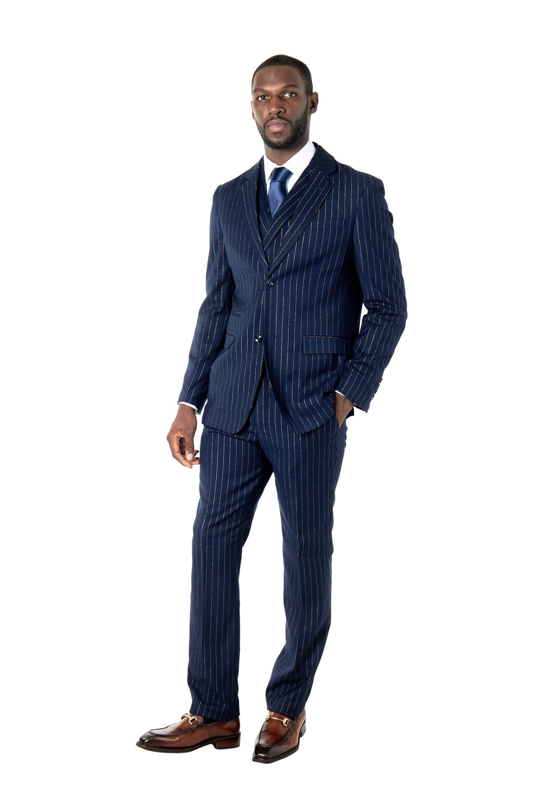 NEIL - Navy Double breasted Pinstripe Suit – XPOSED