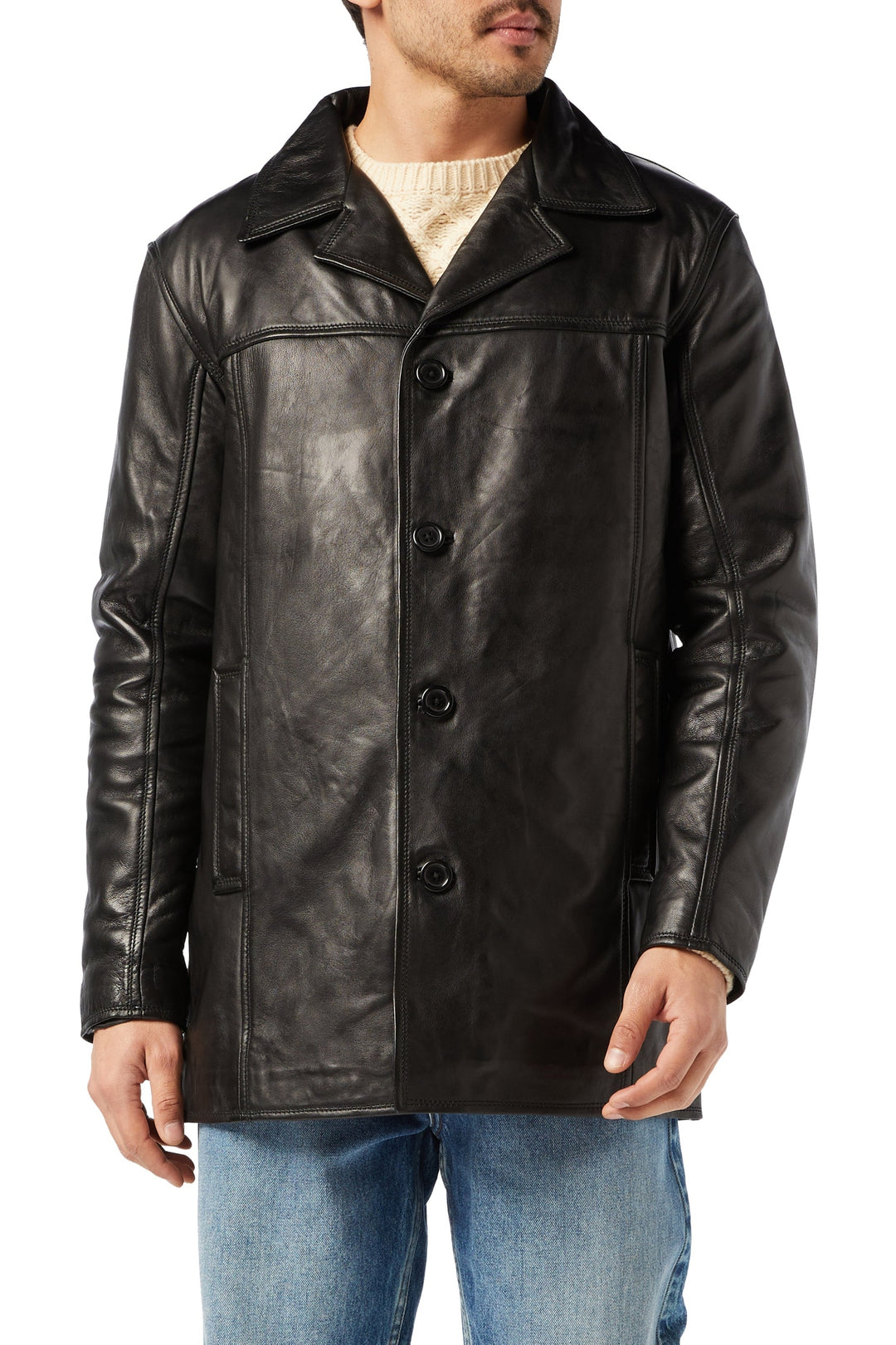 MEN'S BLACK REAL LEATHER REEFER JACKET – XPOSED