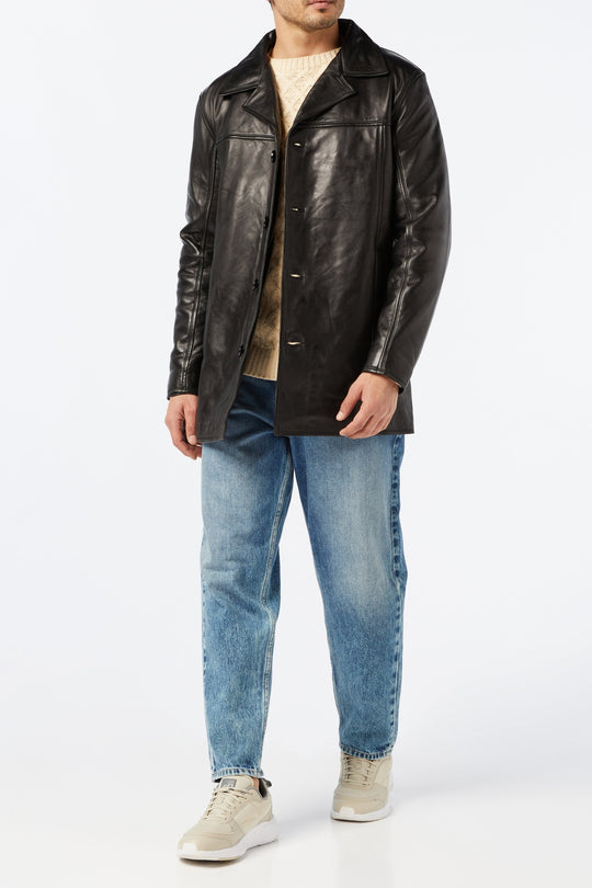 MEN'S BLACK REAL LEATHER REEFER JACKET – XPOSED