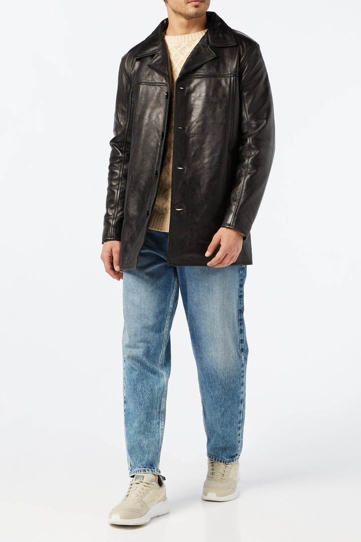 MEN'S BLACK REAL LEATHER REEFER JACKET – XPOSED