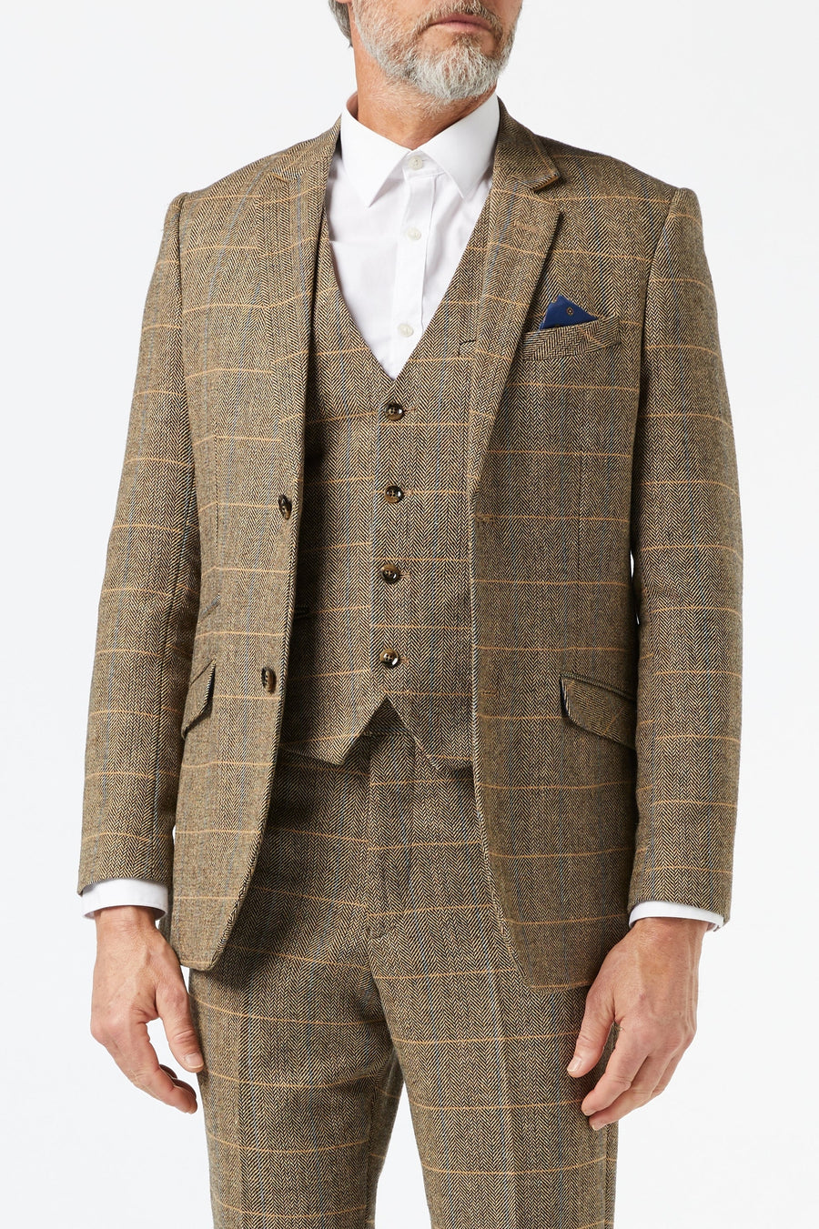 TWEED CHECK HERRINGBONE TAN SUIT – XPOSED
