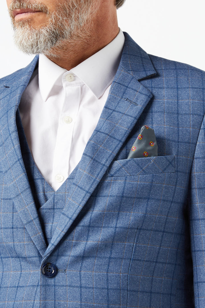 HECTOR - Classic Blue Grid Check Business Suit Tailored Fit Smart ...
