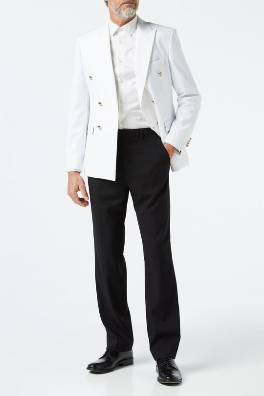 DOUBLE BREASTED GOLD BUTTON WHITE JACKET – XPOSED